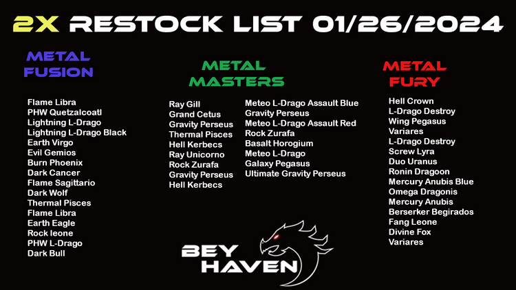January 26th Double Restock List! – Beyhaven