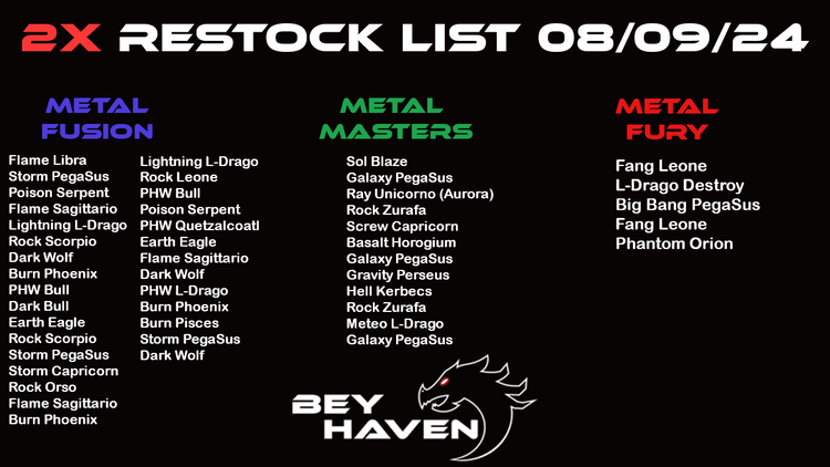 August 9th 2x Restock List! – Beyhaven