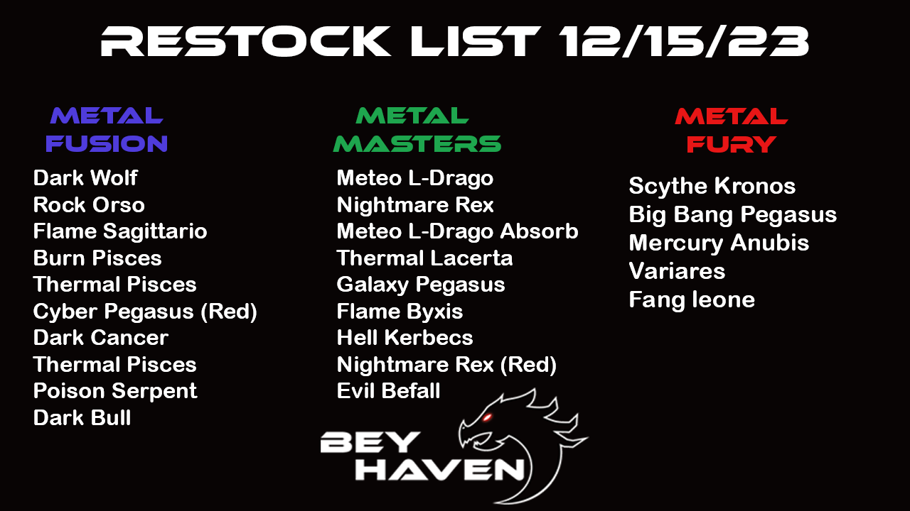 December 15th Restock List! – Beyhaven